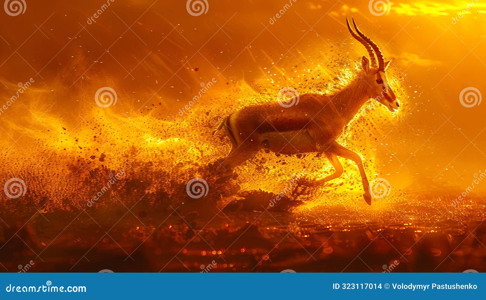 An Antelope Running through the Dust in the Desert Stock Photo - Image ...