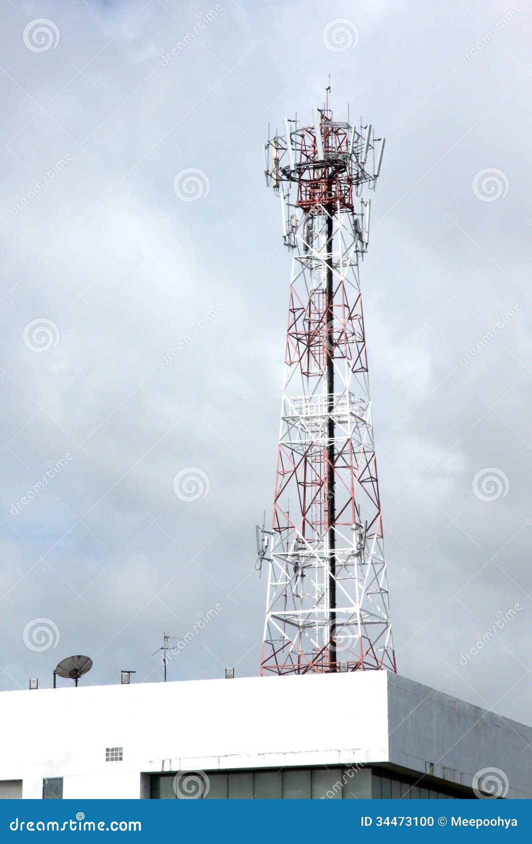Antenna Array Telephone on Roof Building. Stock Photo - Image of call ...