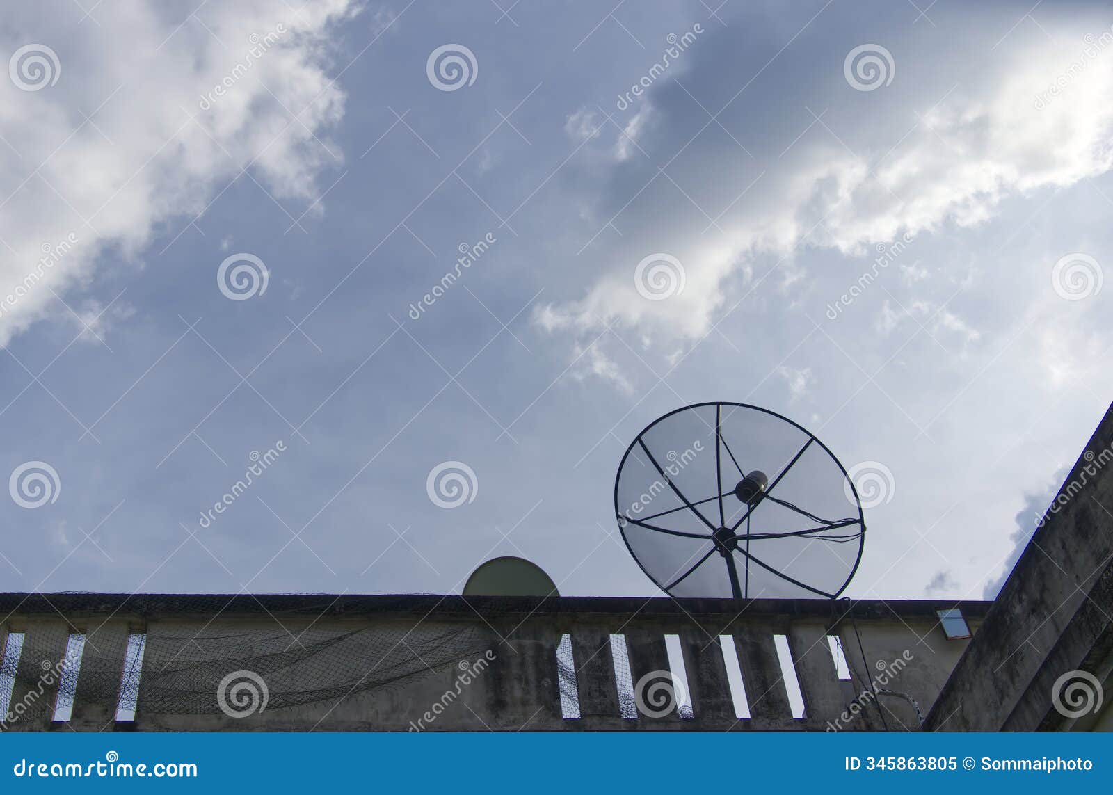 Antenna Communication Satellite Dish with Clouds and Sky Stock Image ...