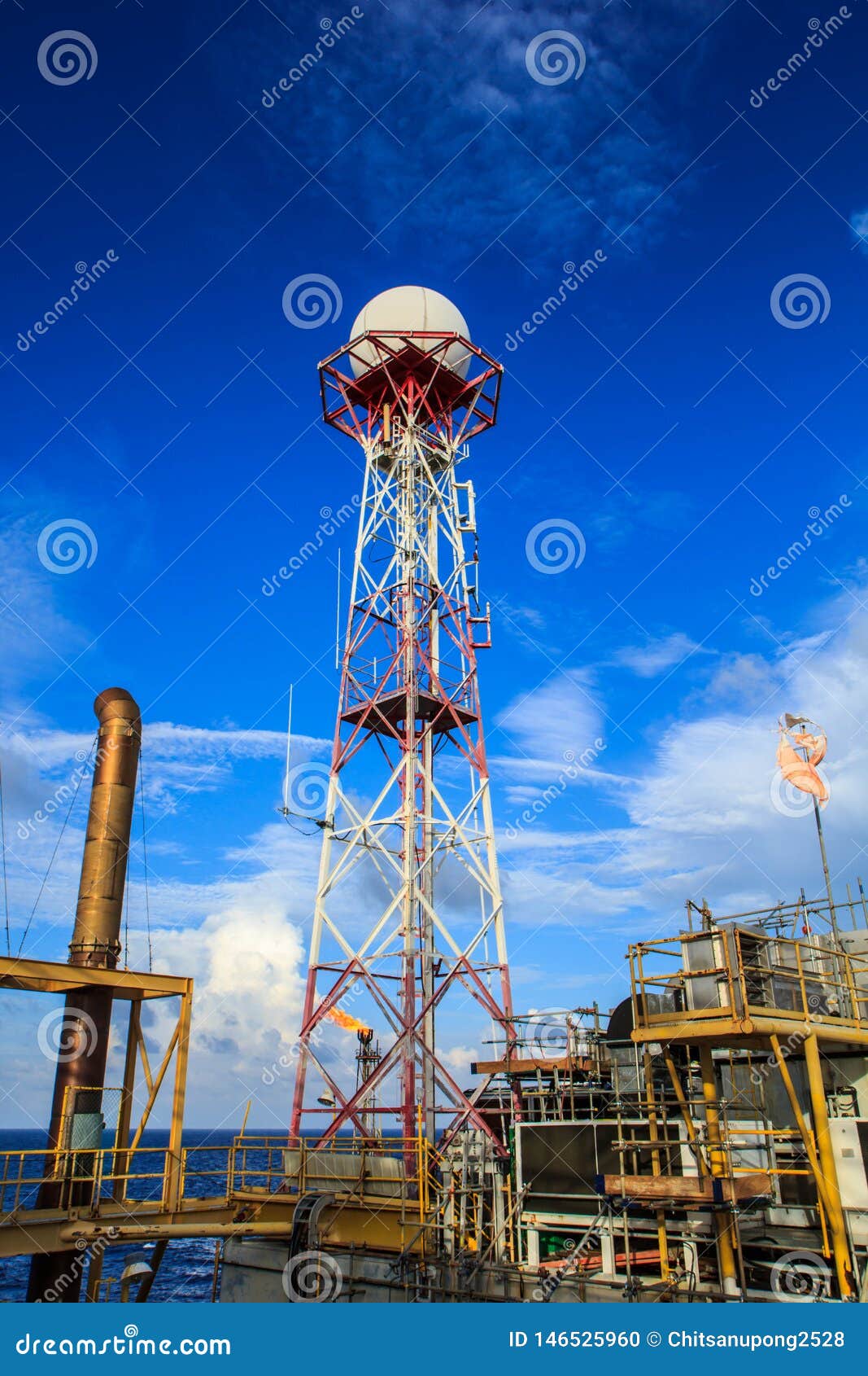 Antenna At Offshore Oil And Gas Wellhead Remote Platform For ...