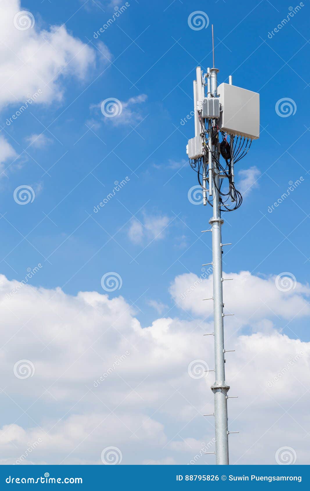 Antenna Repeater Tower on Blue Sky Stock Photo - Image of technology ...