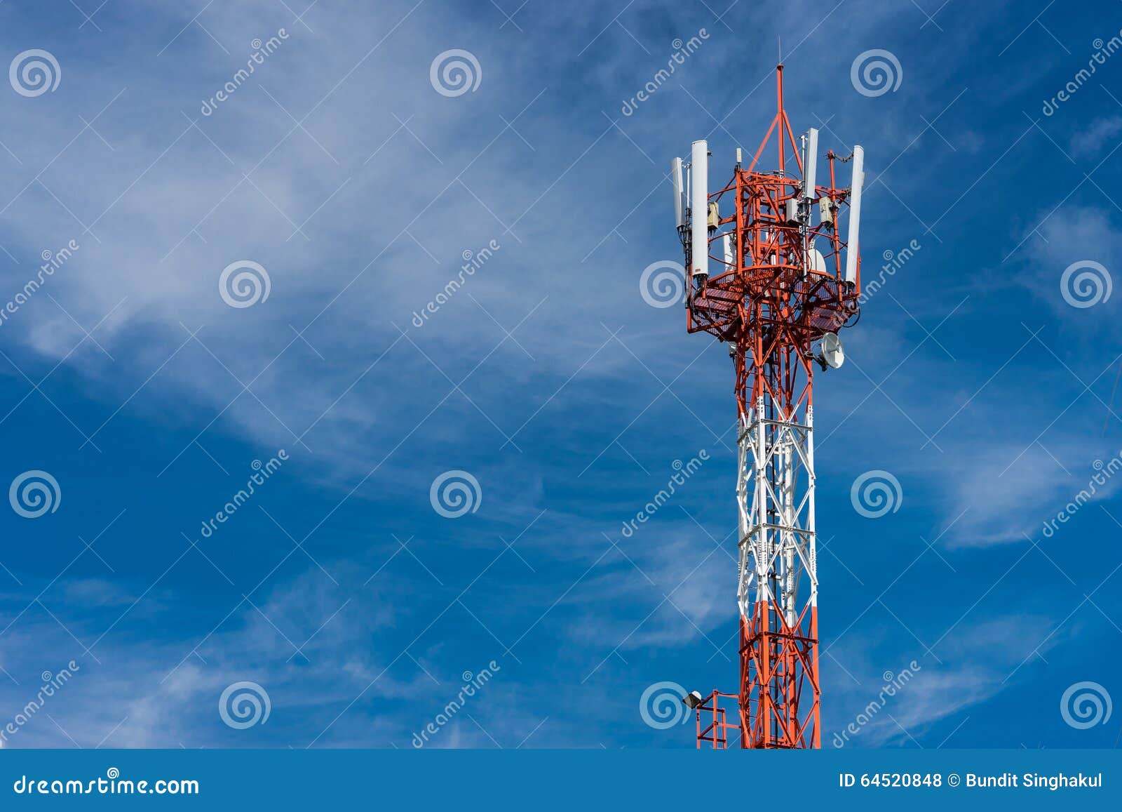 Antenna Repeater Tower on Blue Sky Stock Photo - Image of radiation ...