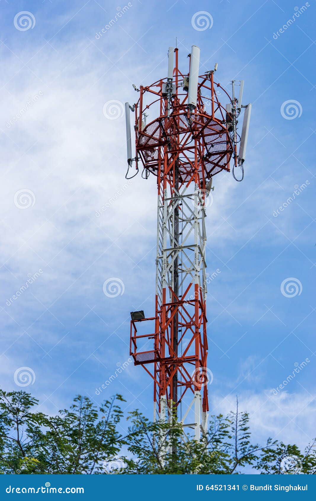 Antenna Repeater Tower on Blue Sky Stock Image - Image of bolt ...