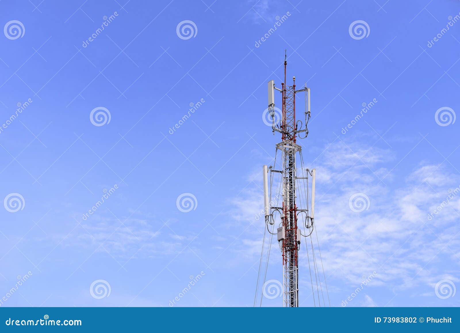 Antenna Tower Building with the Blue Sky Stock Photo - Image of signal ...