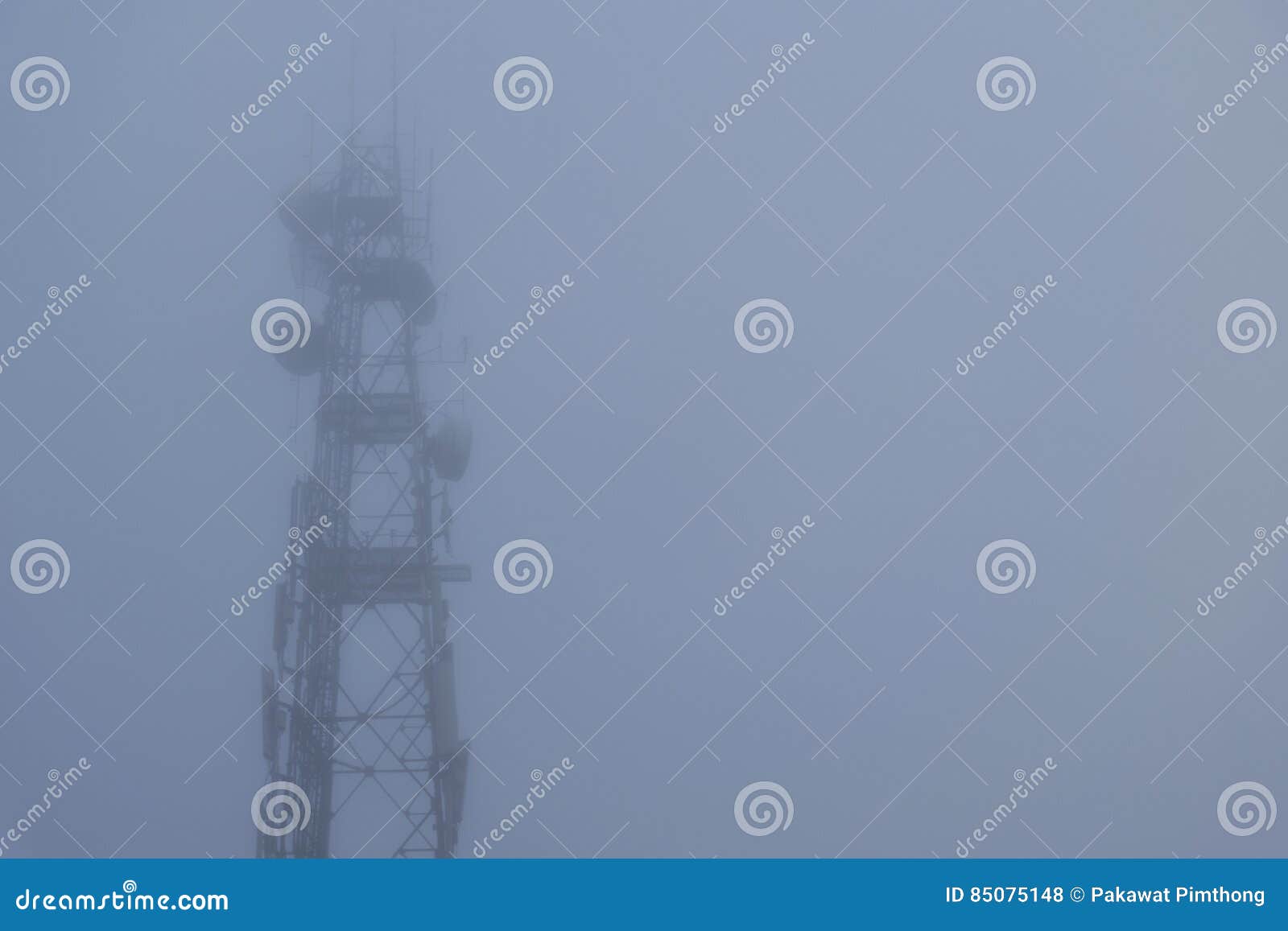 Antenna Tower of Communication in Dense Fog. Stock Photo - Image of ...