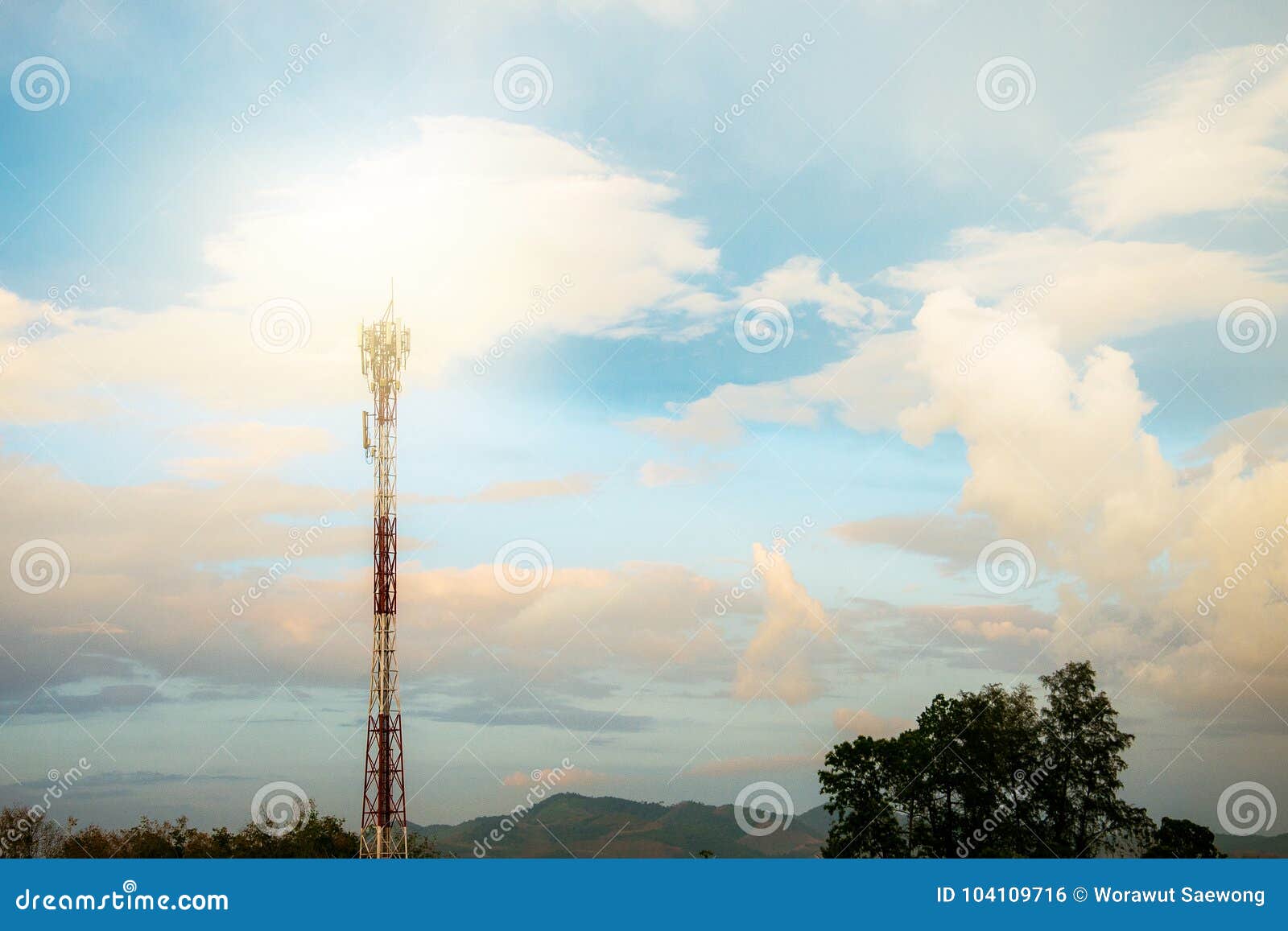 Antenna tower with sunset stock photo. Image of high - 104109716