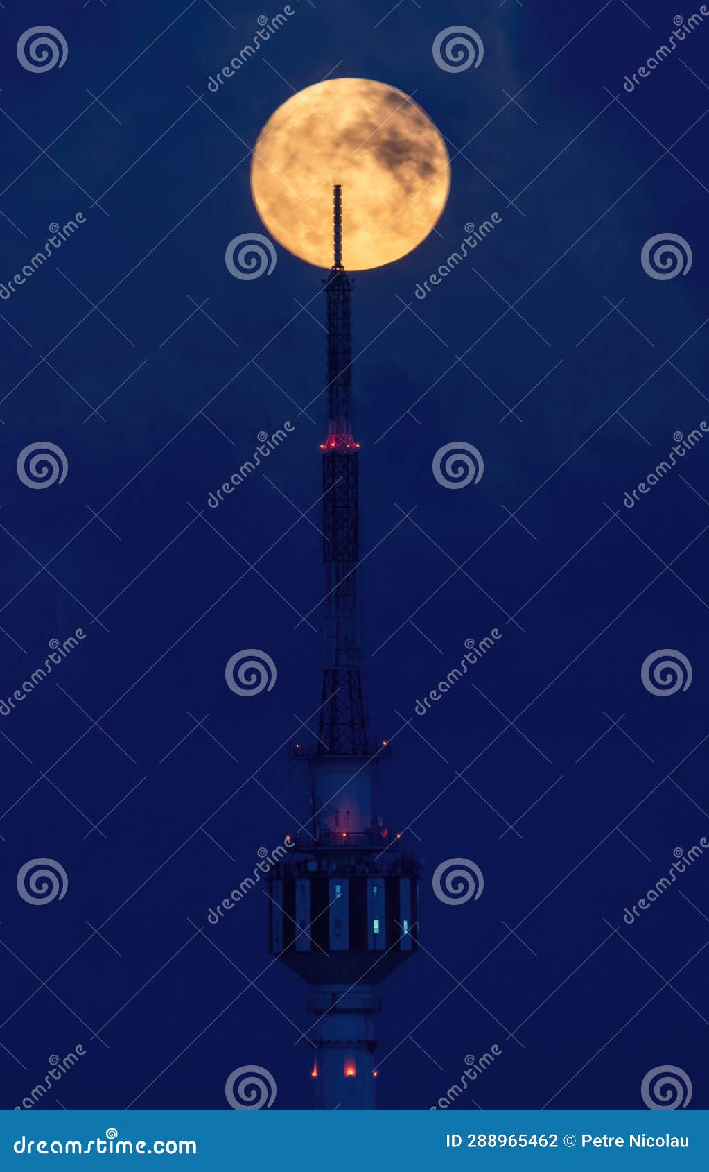 Antenna tower super moon stock photo. Image of star - 288965462