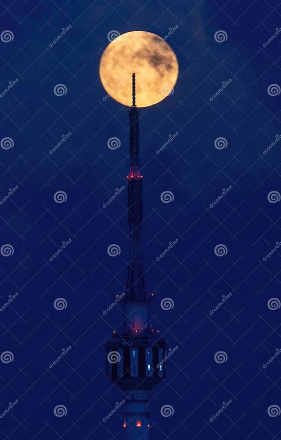 Antenna tower super moon stock photo. Image of star - 288965462
