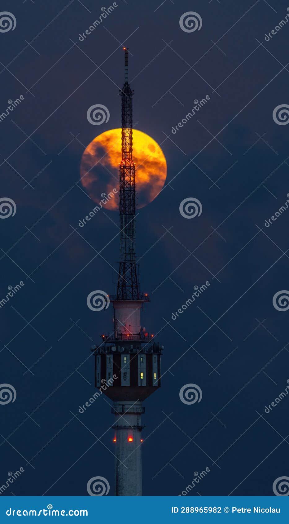 Antenna tower super moon stock photo. Image of aligned - 288965982