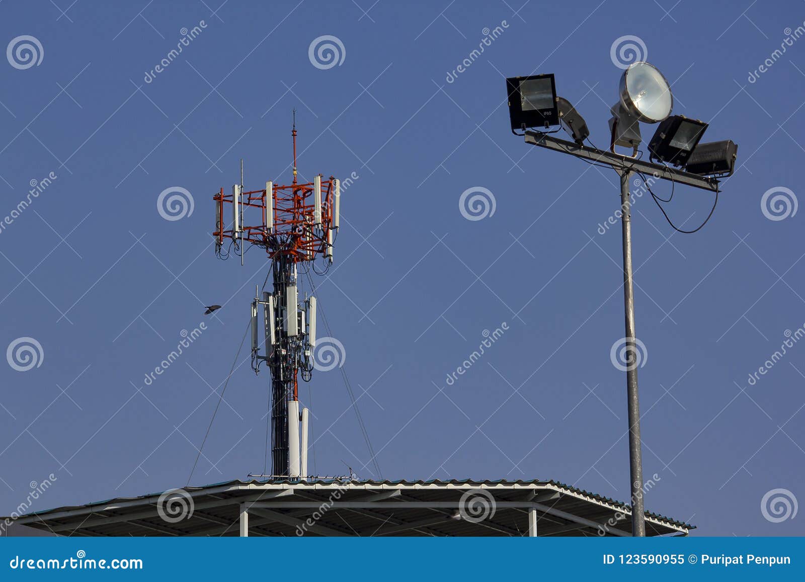 Antennas on the Building, Spotlights Stock Image - Image of mast ...