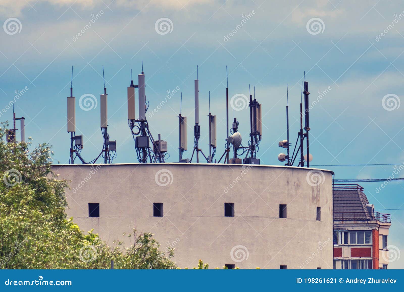 Antennas and 5g Cellular Base Stations on the Roof of the Building ...