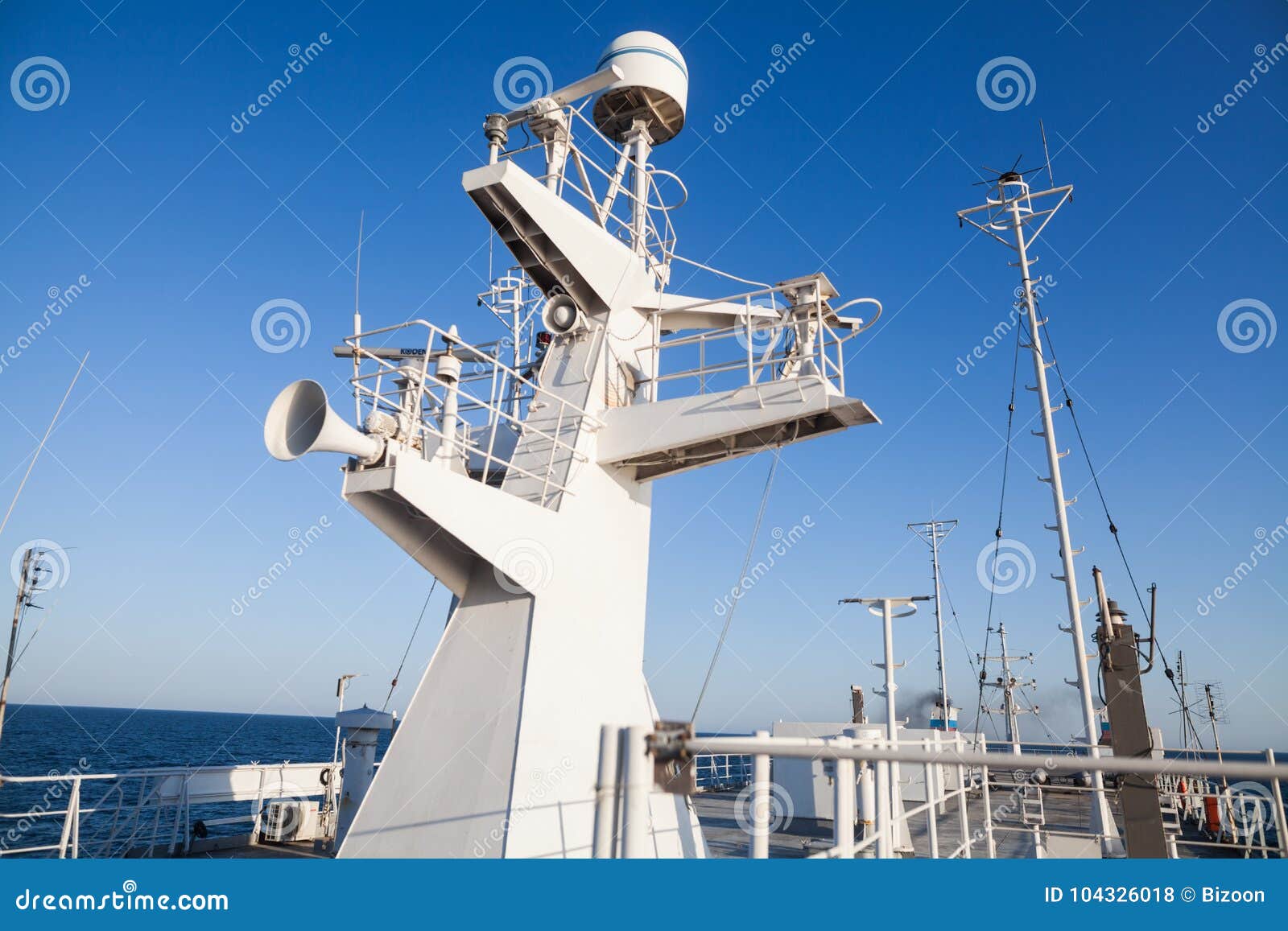 Antennas on passenger ship stock photo. Image of industry - 104326018