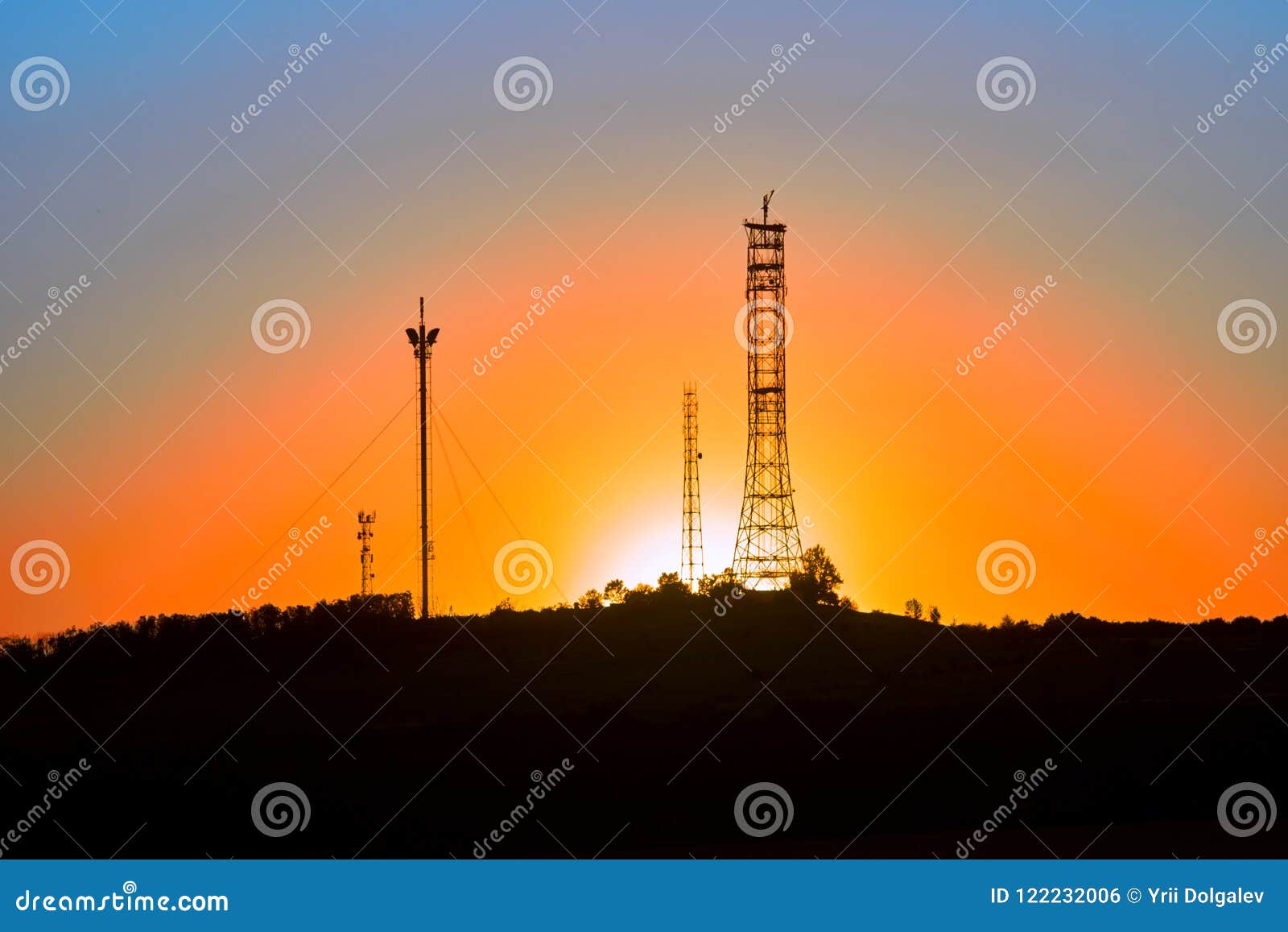 Antennas at sunset stock photo. Image of energy, structure - 122232006