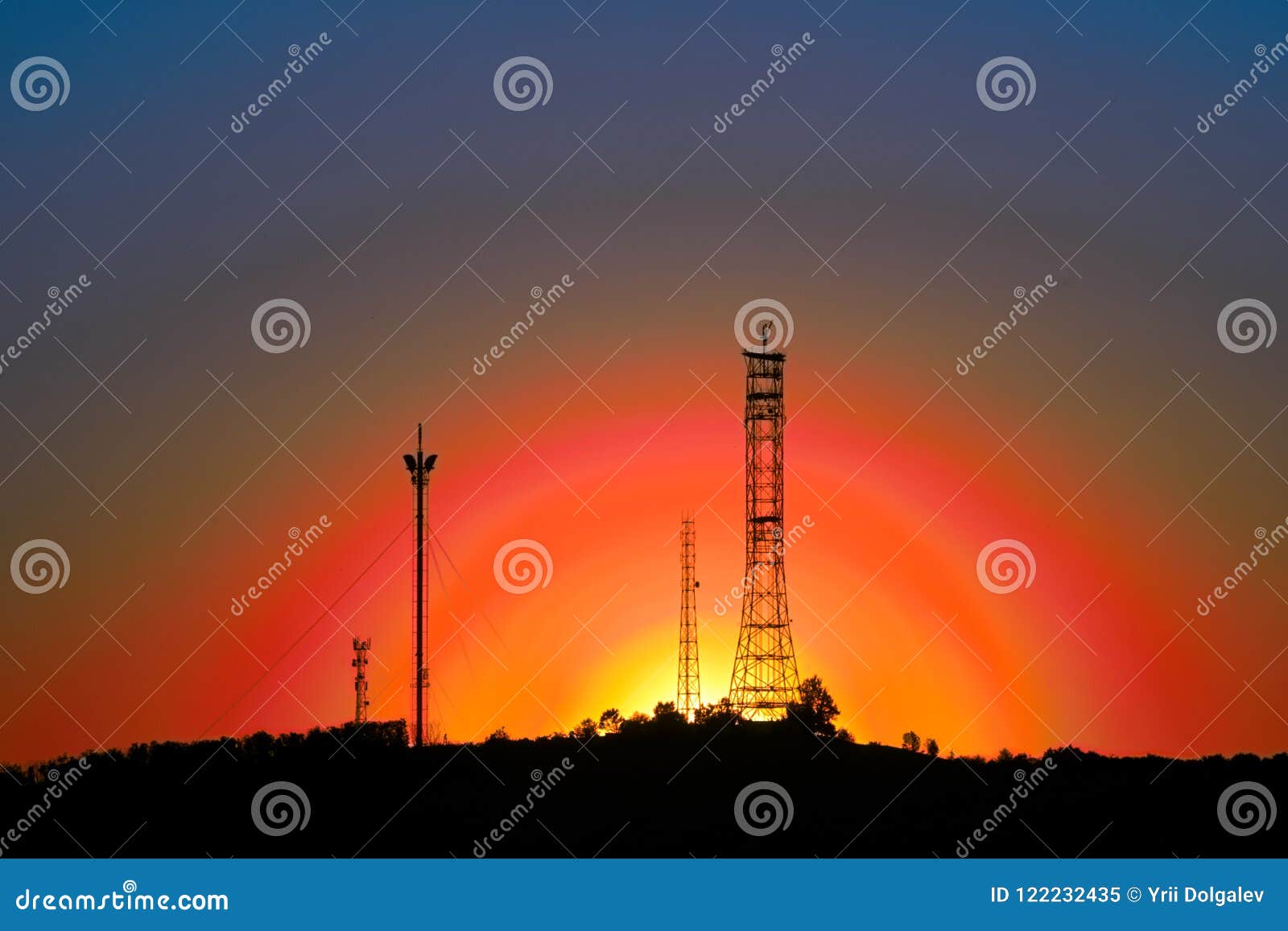 Antennas at sunset stock image. Image of electricity - 122232435