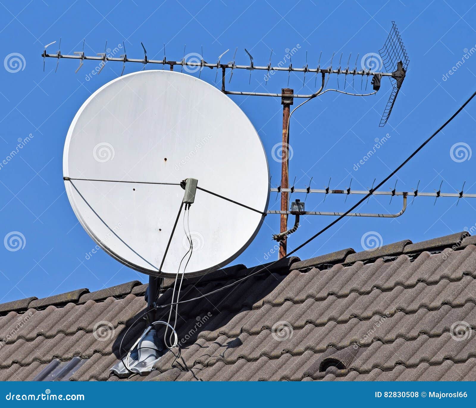 Antenne Parabolique Et Antenne Sur Le Toit Photo stock - Image du ...