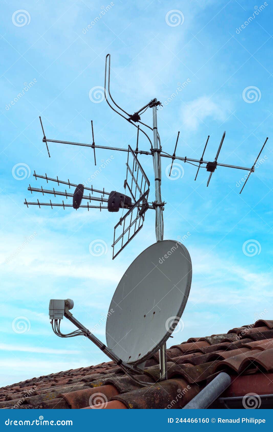 Antenne Satellite Et Ancienne Antenne De Toit Sur Toit Rouge Photo ...