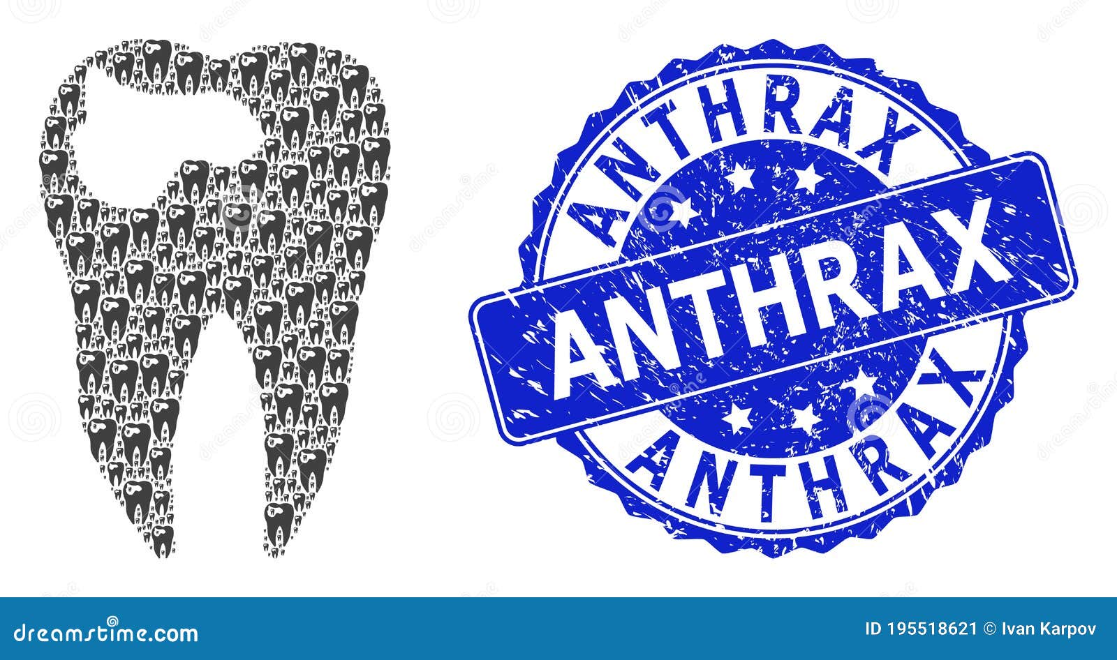 Rubber Anthrax Round Seal Stamp and Recursion Tooth Caries Icon Collage ...