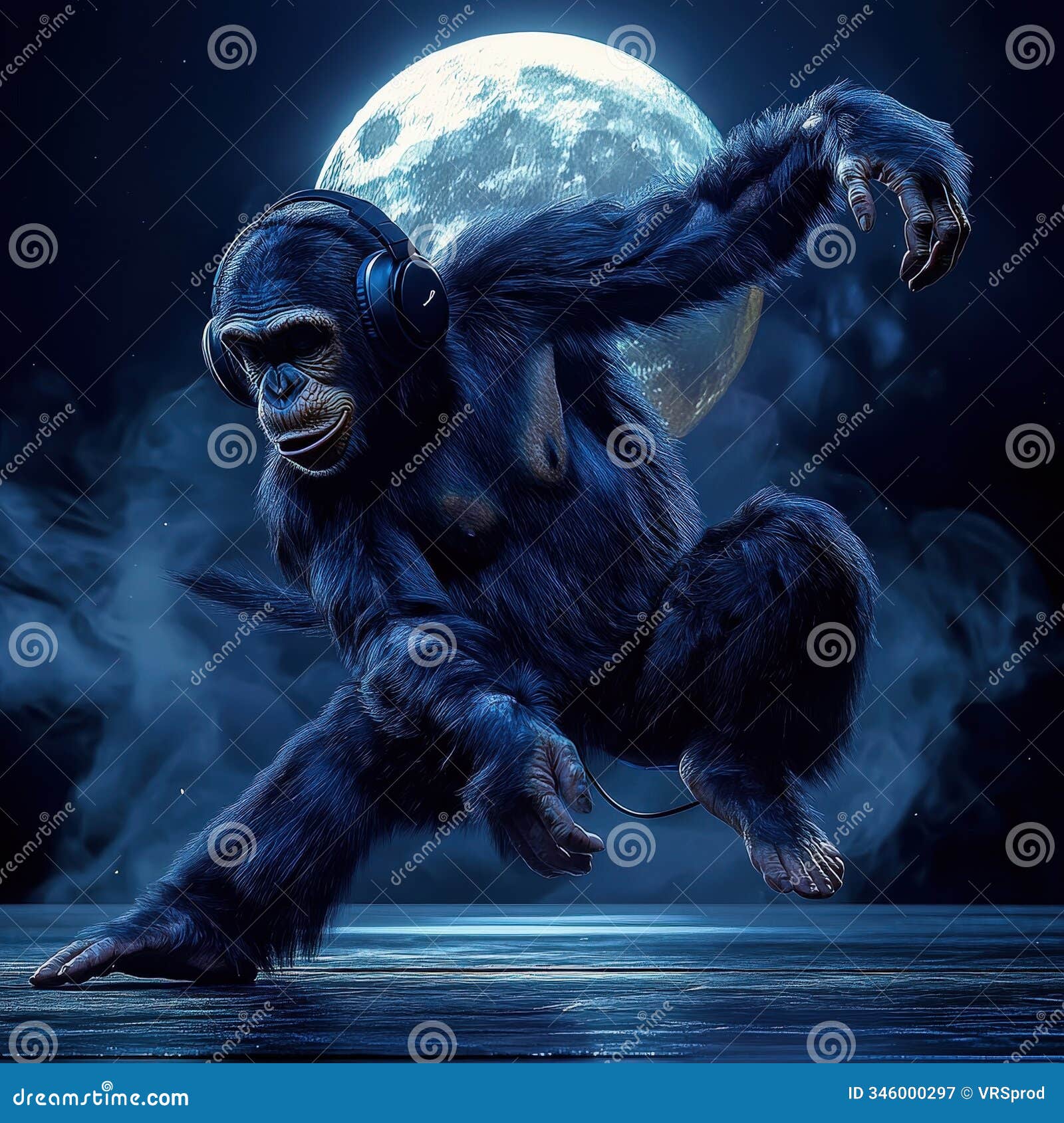Anthropomorphic Chimpanzee Dancing Under the Moonlight Stock Image ...