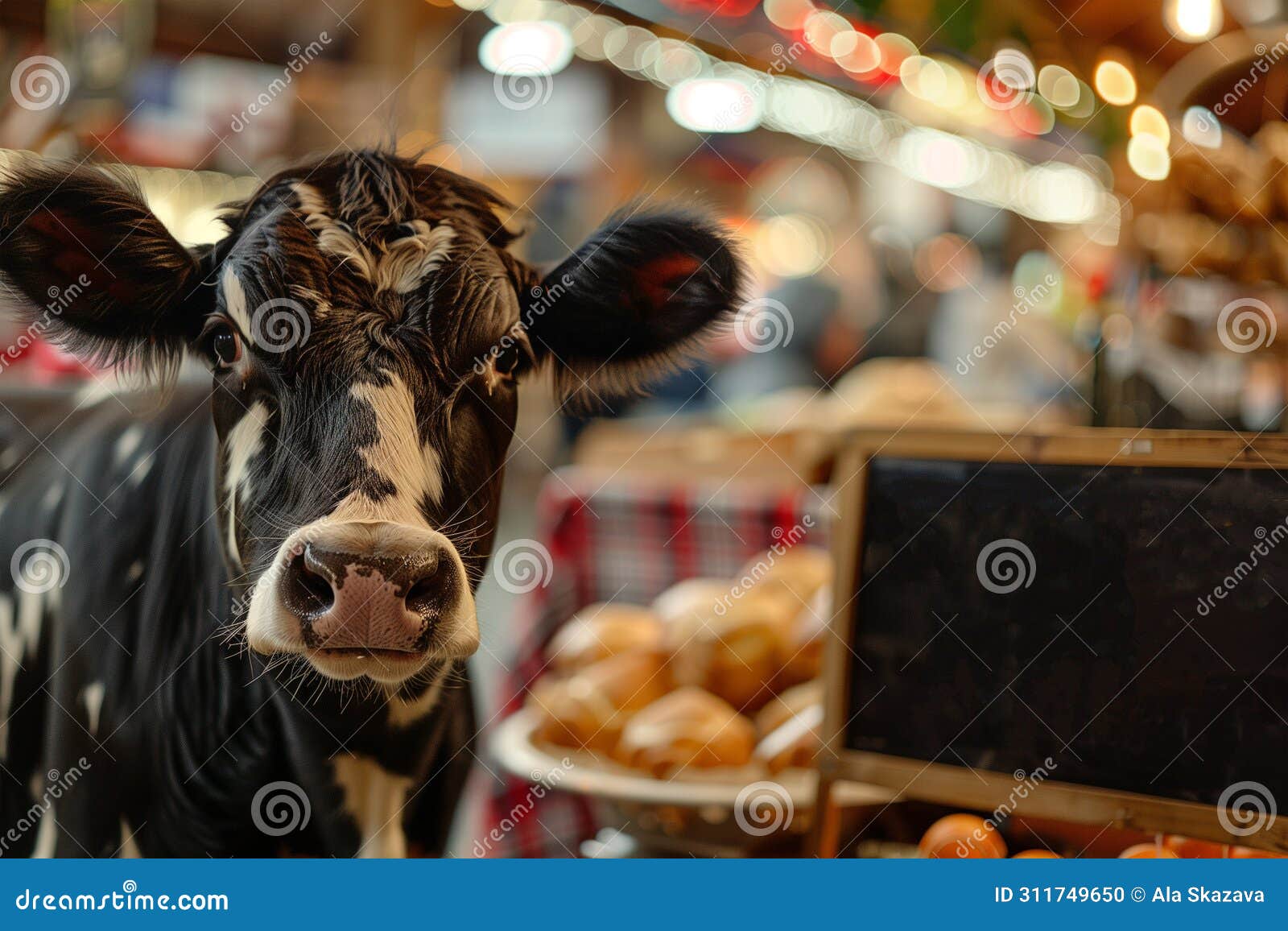 An Anthropomorphic Cow is Looking at You, with an Empty Sign Next To it ...