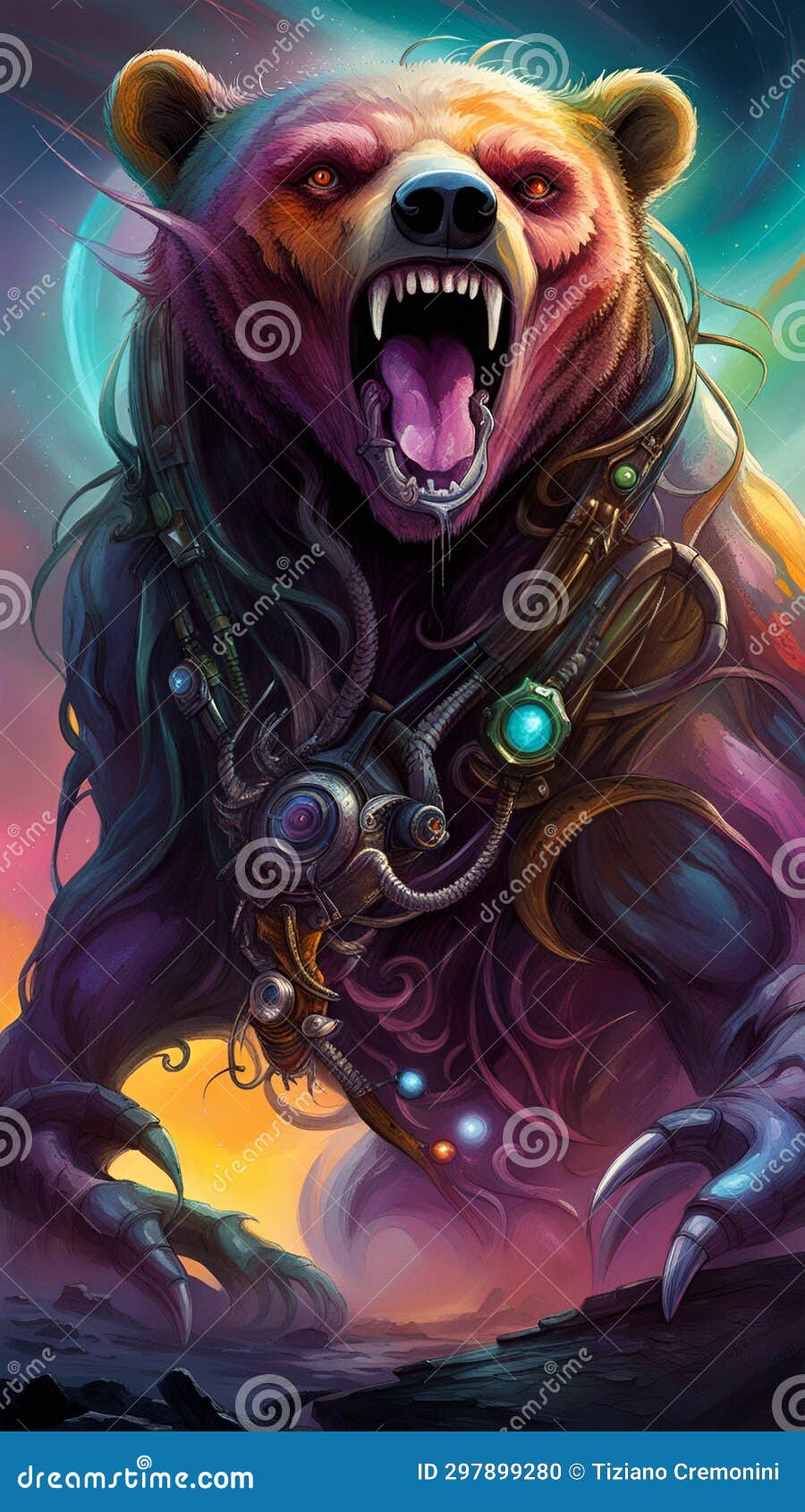 Anthropomorphic Cyborg Bear Exploring an Alien Planet, Sci-fi Scenery ...