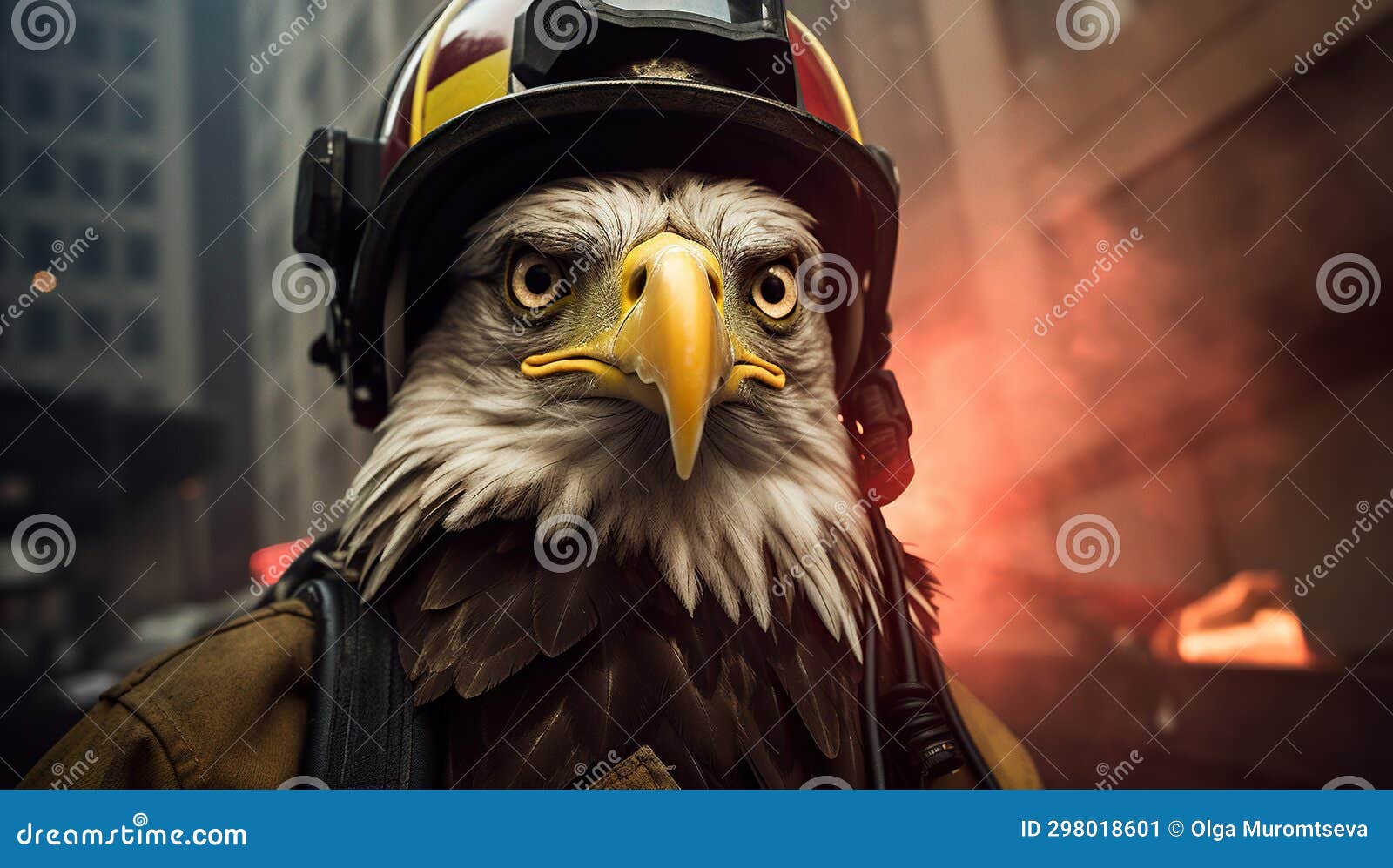 Firefighter In Action, Fighting With Fire. Concept For Poster Or ...