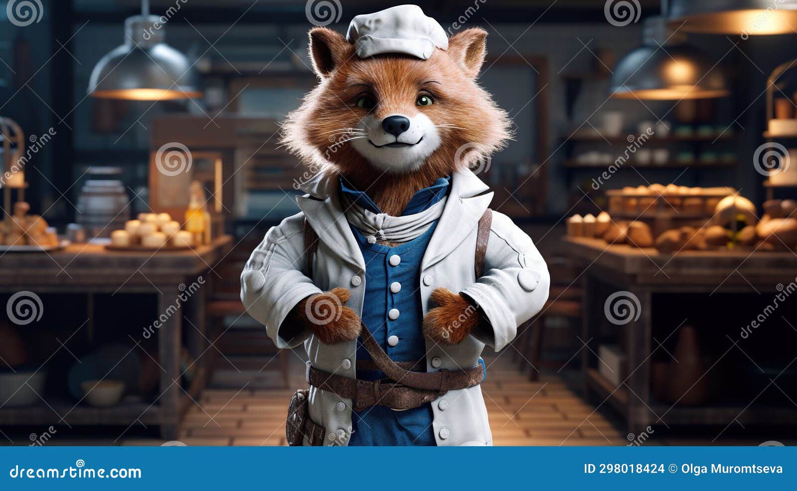 An Anthropomorphic Fox in a Chef S Hat and Coat Stands in a Restaurant ...