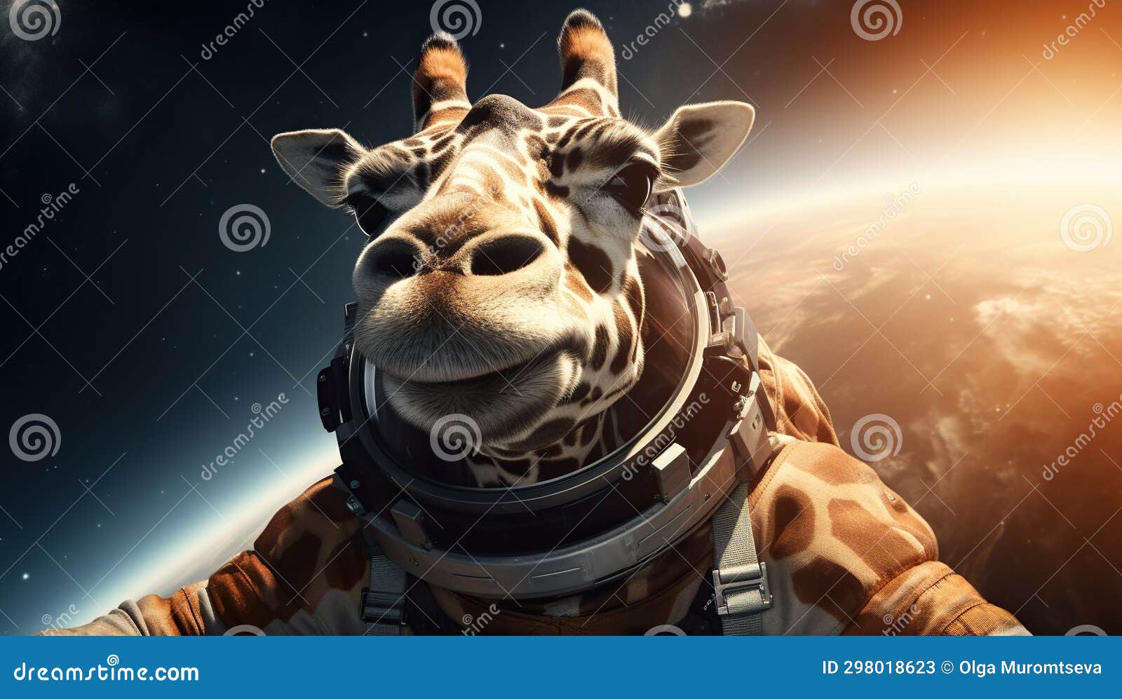 An Anthropomorphic Giraffe in a Space Suit Against the Earth and Space ...