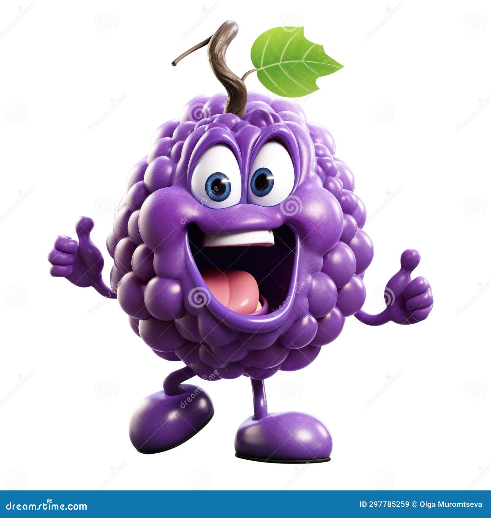An Anthropomorphic Grape with a Surprised Expression, Open Mouth, and ...