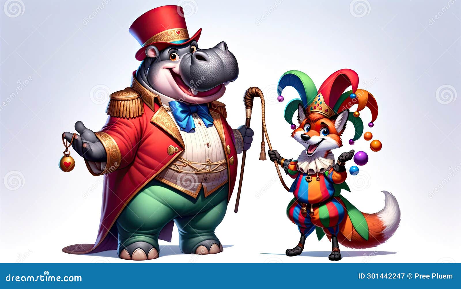 An Anthropomorphic Hippo As a Circus Ringmaster and a Fox As a Medieval ...