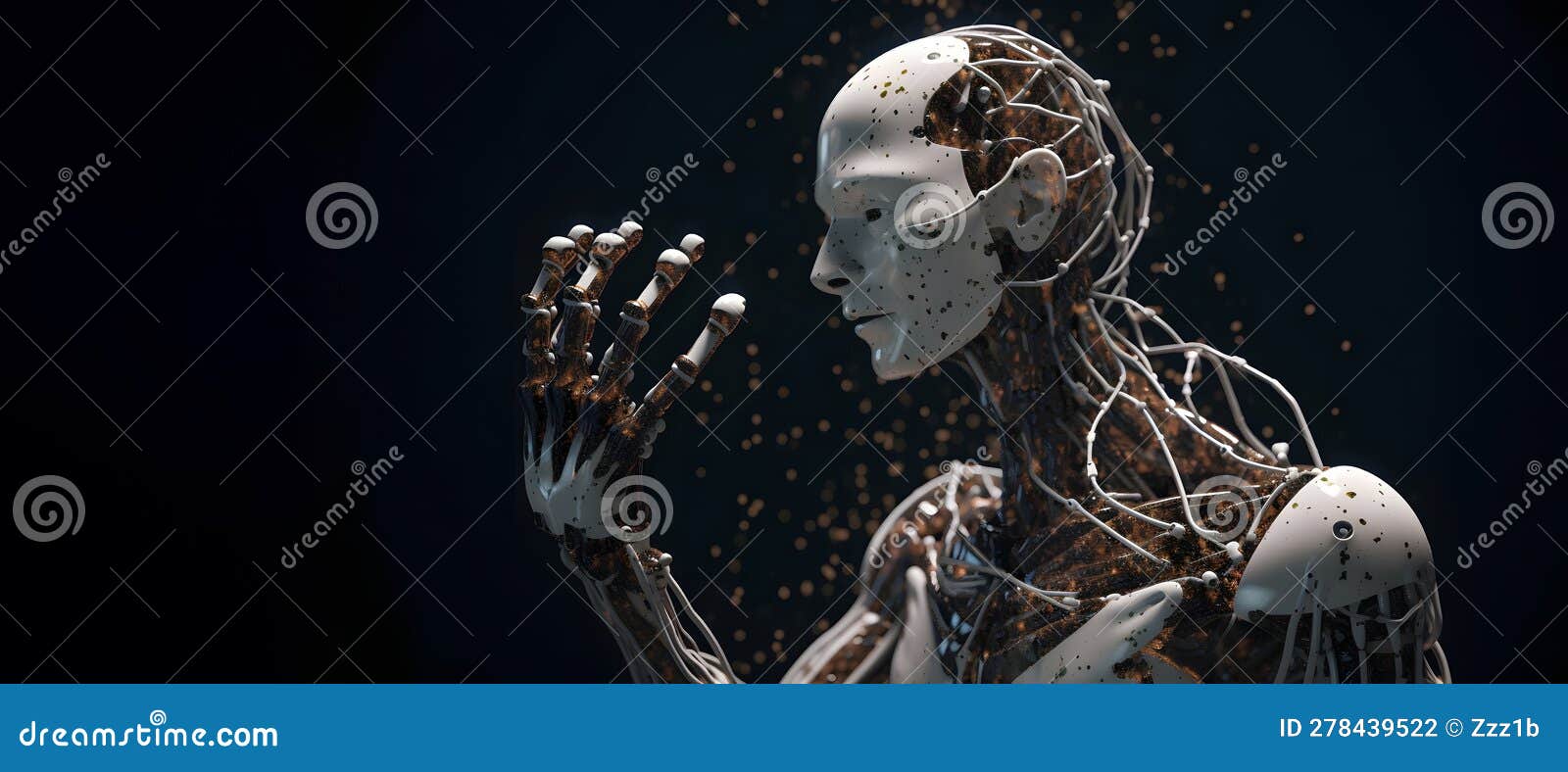 Anthropomorphic Humanoid Robot Head Portrait On Blurry Perspective ...