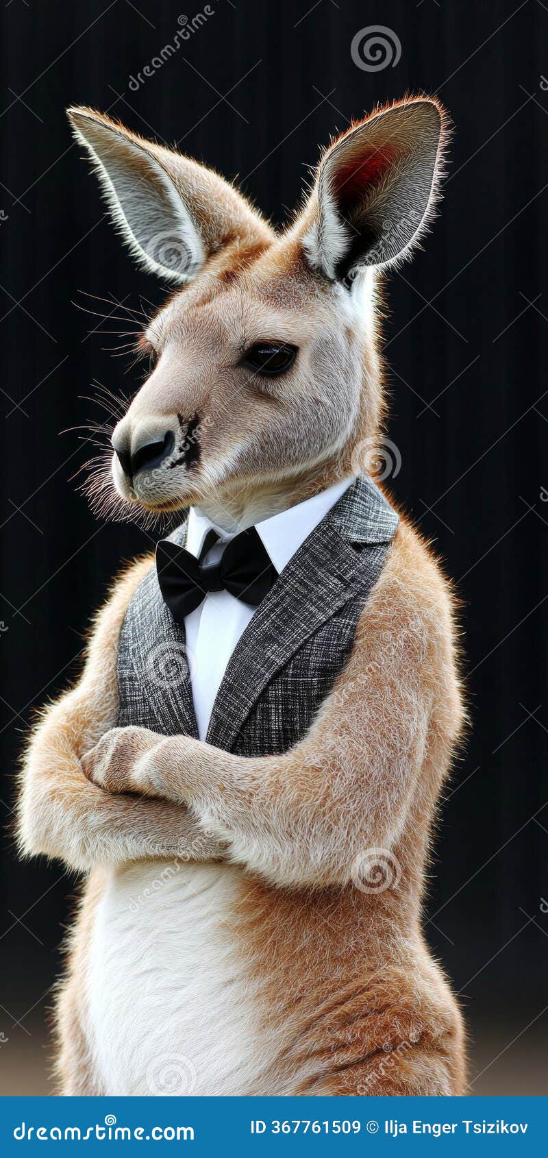Anthropomorphic Kangaroo In A Suit, Blending Animal And Human Traits On ...