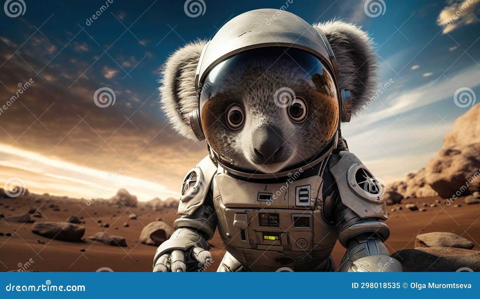 An Anthropomorphic Koala in a Space Suit Against a Martian Landscape ...