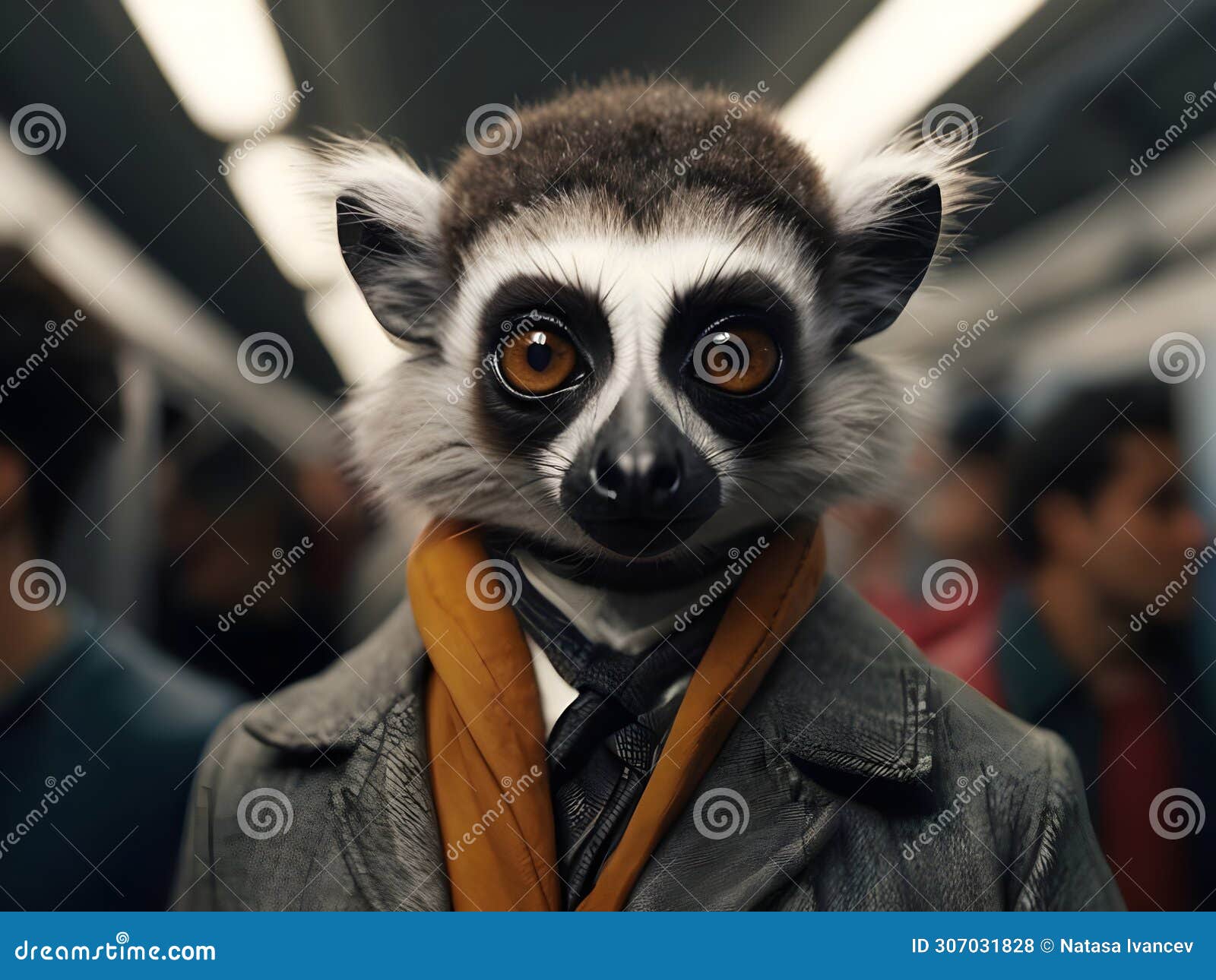 Anthropomorphic Fox In Modern Clothes Standing Inside The Train Of A ...