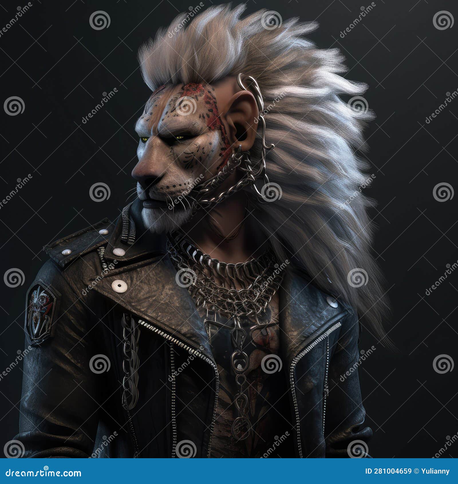 Anthropomorphic Lion Rocker with Mohawk. Generative AI Stock ...