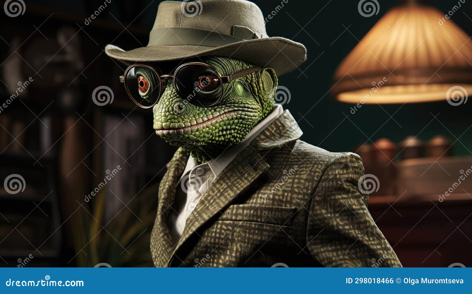An Anthropomorphic Lizard in Detective-style Attire, with a Hat and ...