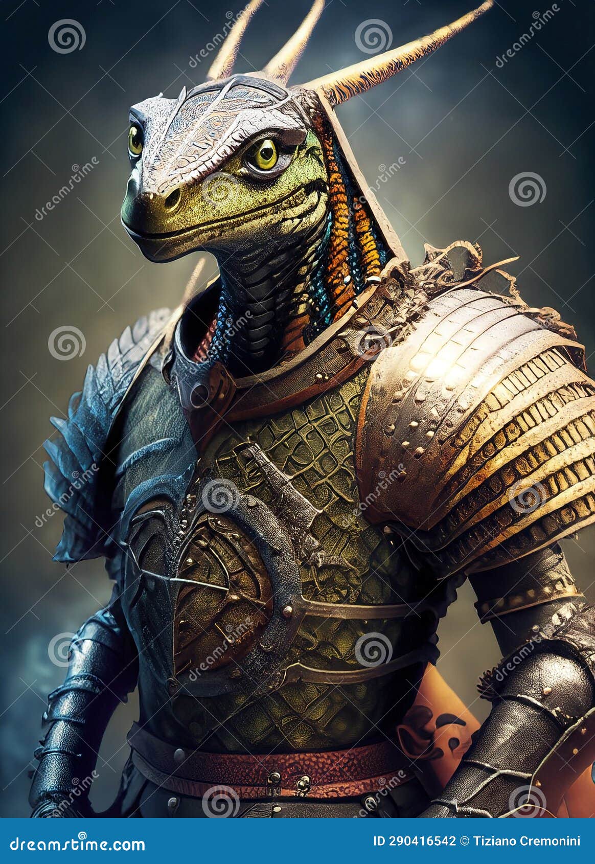 Anthropomorphic Lizard in a Medieval Armor, Fantasy Scenery, Evil ...