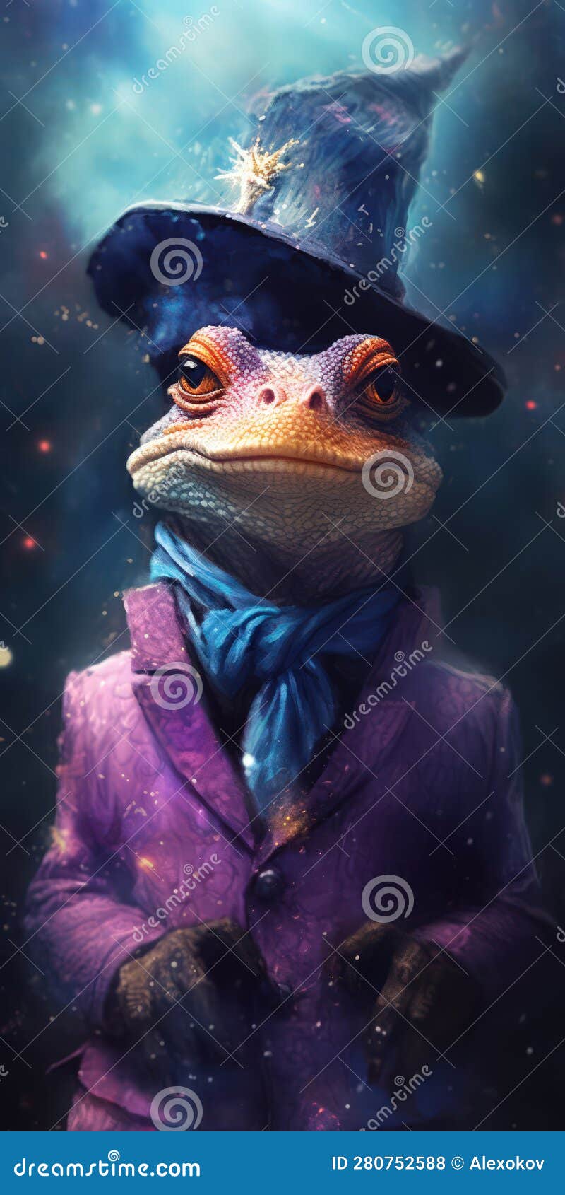 Anthropomorphic Lizard Wizard in Disguise Concept Art Portrait. Stock Illustration ...