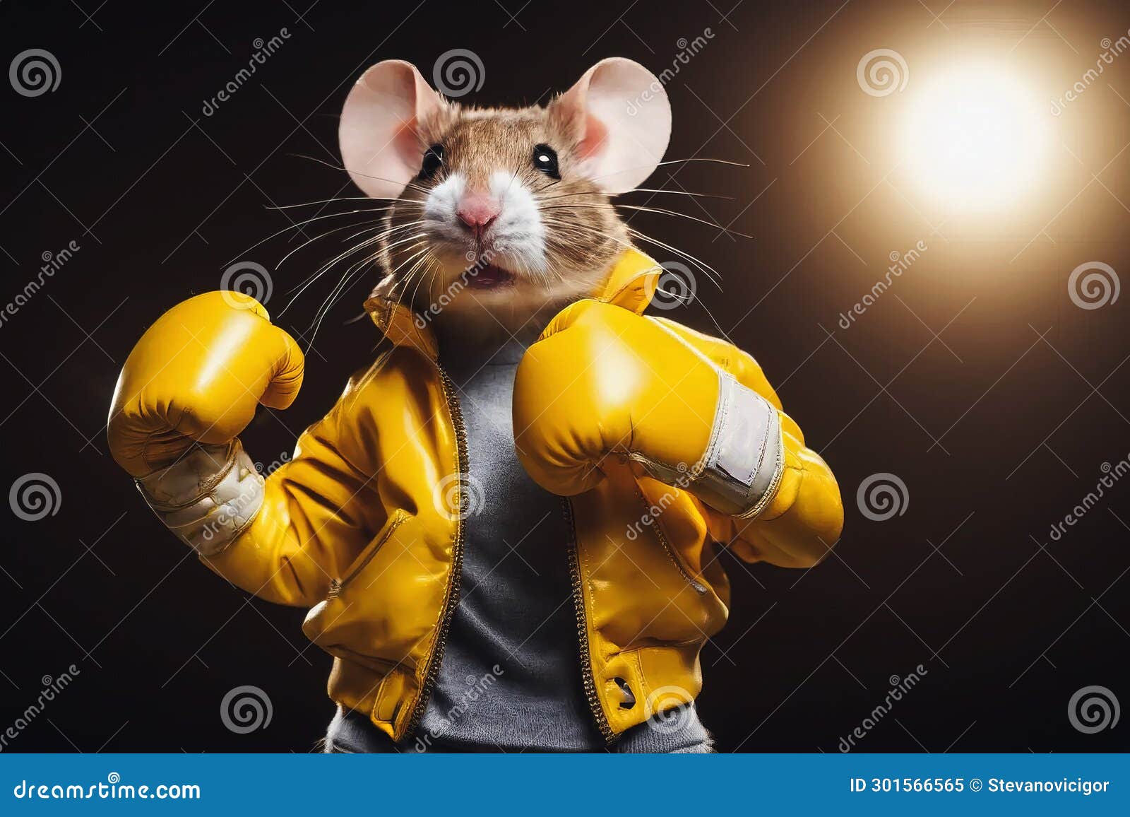 Anthropomorphic Mouse Character with Yellow Boxing Gloves, Generative ...