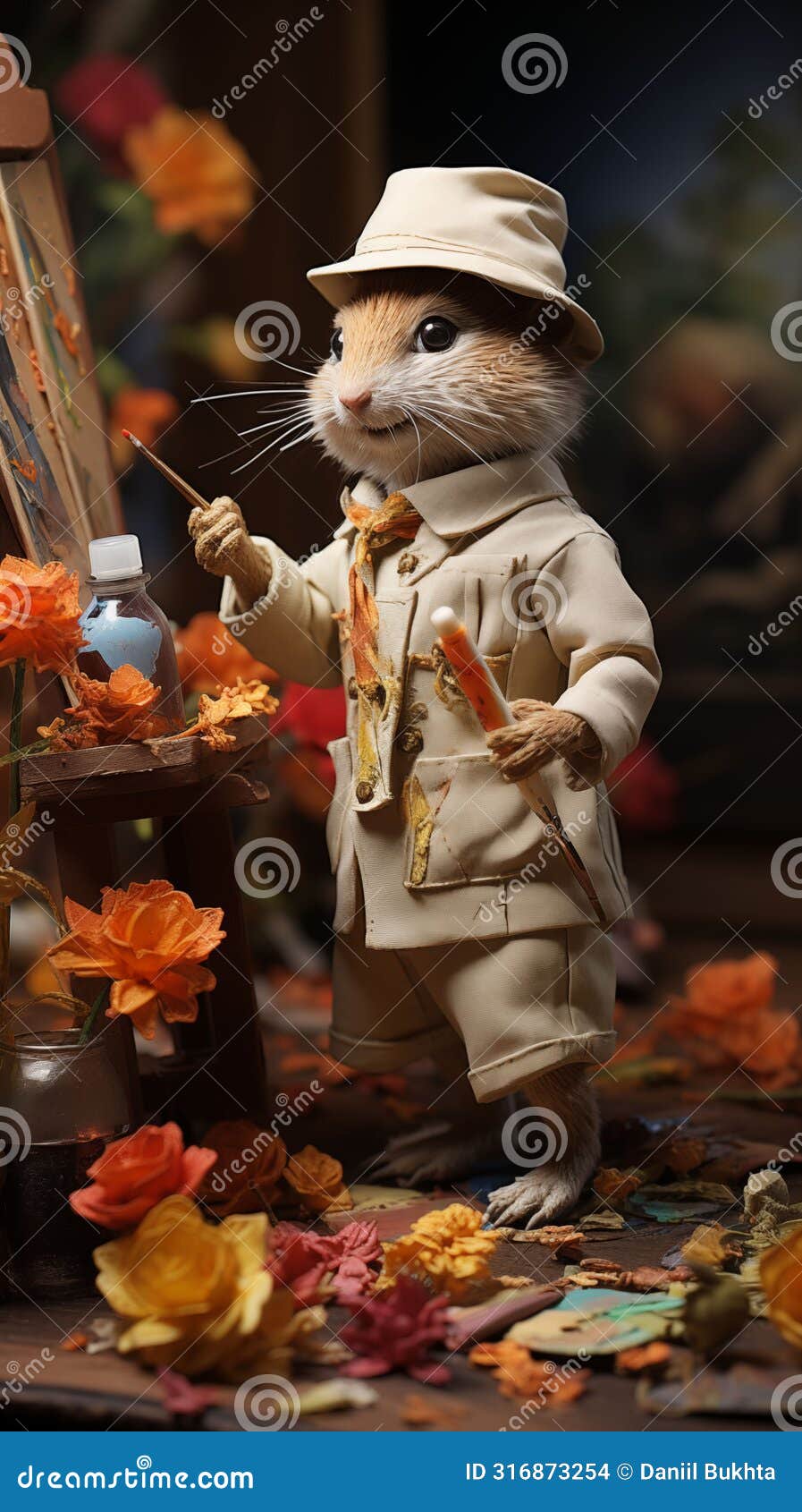 Anthropomorphic Mouse Dressed As Mouse in Front of a Painting ...