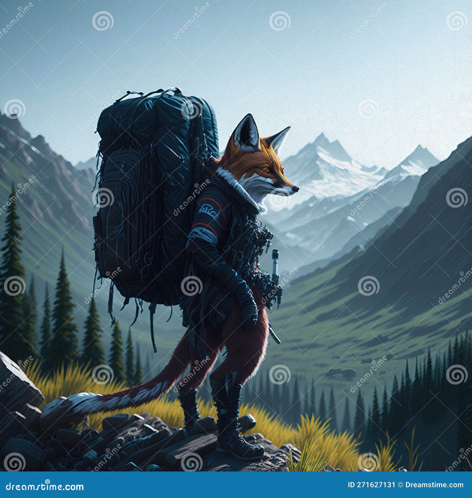 Anthropomorphic Portrait of a Hiking Fox Stock Illustration ...
