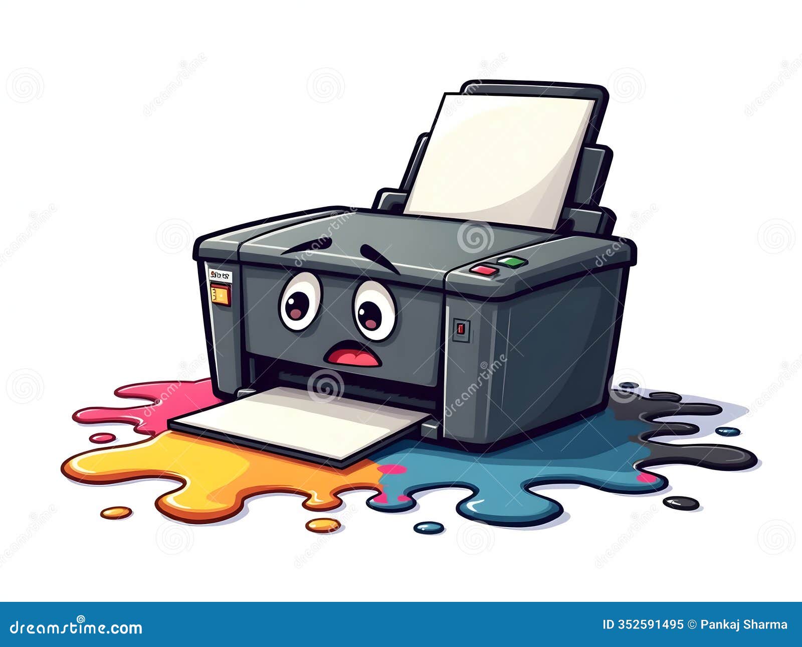 Sad and Leaking Printer Cartoon Icon – Perfect for Mascots, Monograms ...