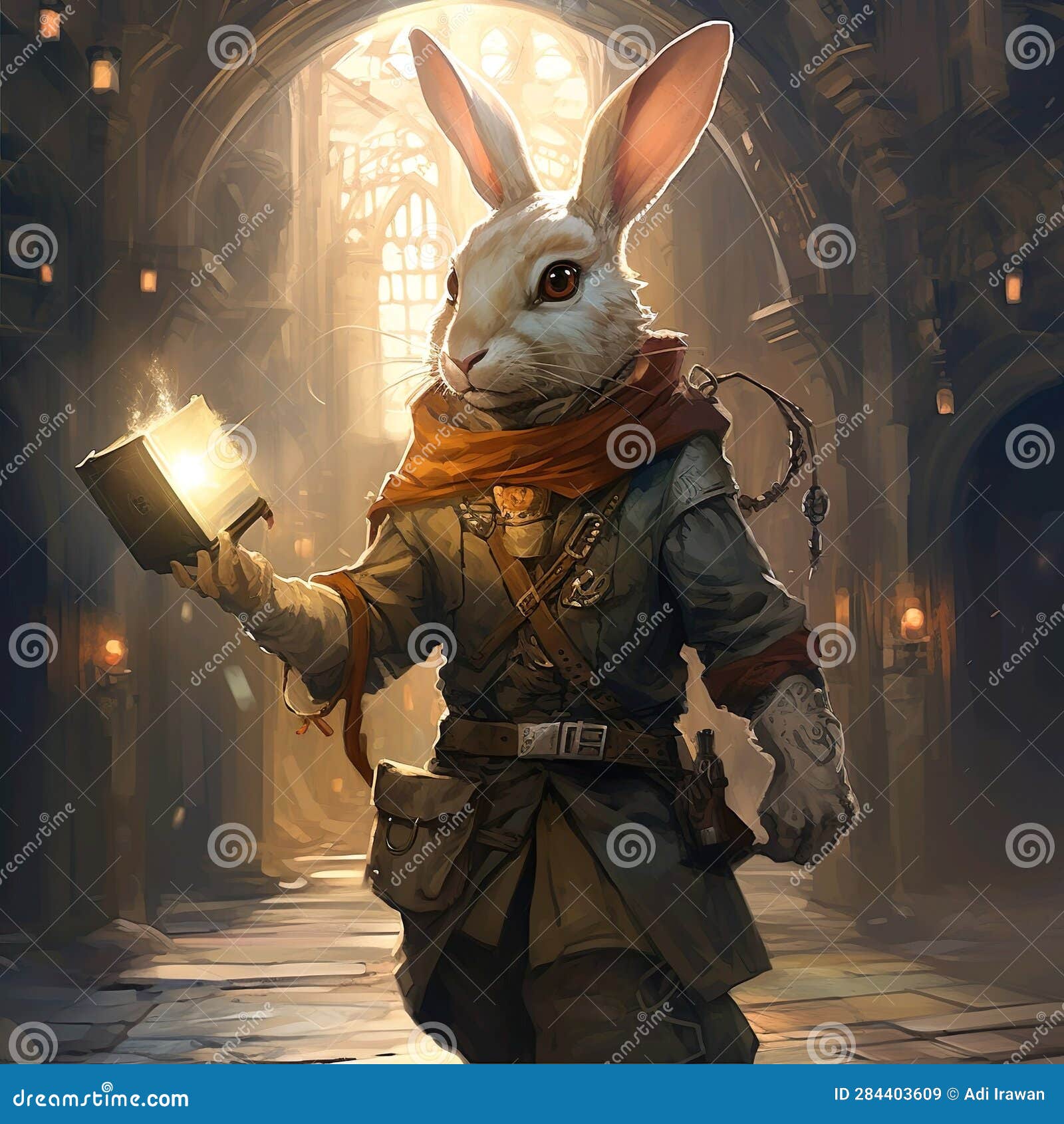 An Anthropomorphic Rabbit Carrying Magic Technology, Drawn in a Fantasy ...