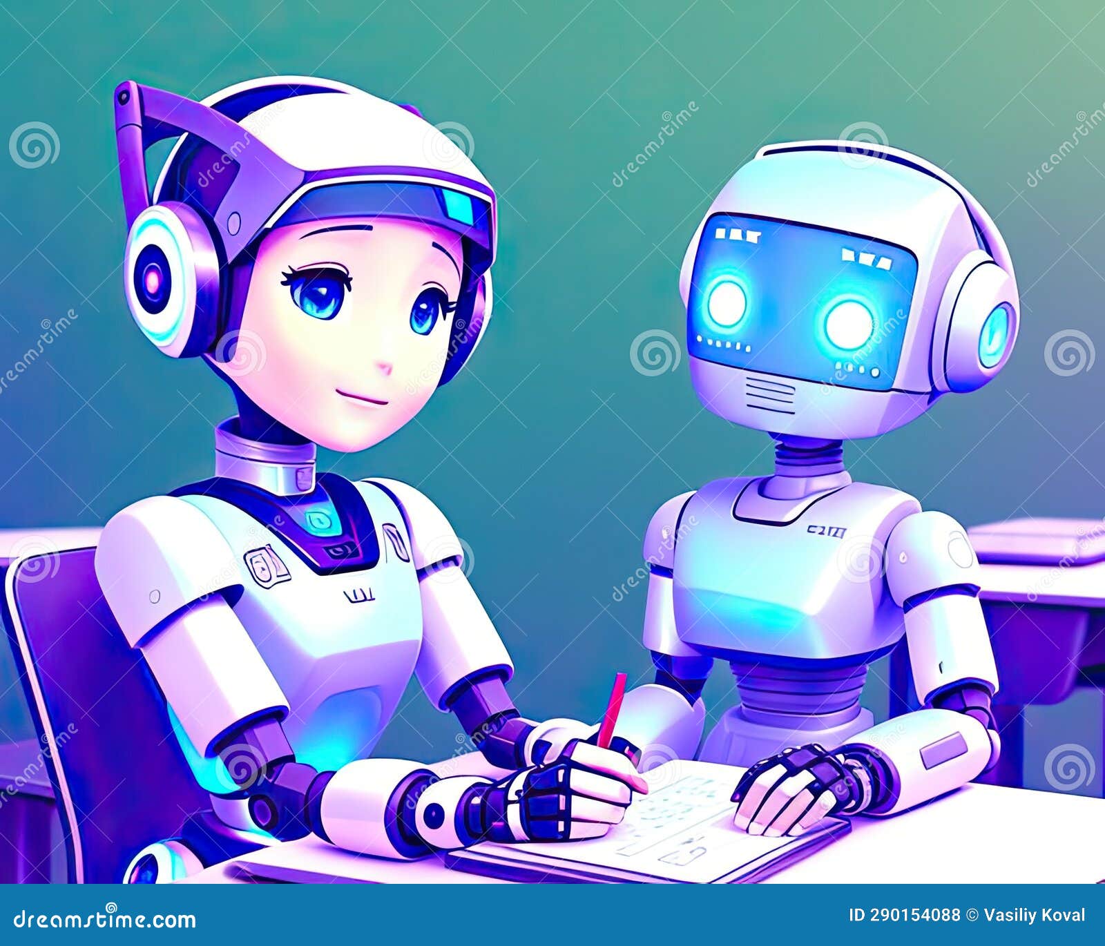 Anthropomorphic Robot at School. Generative Ai Stock Illustration ...