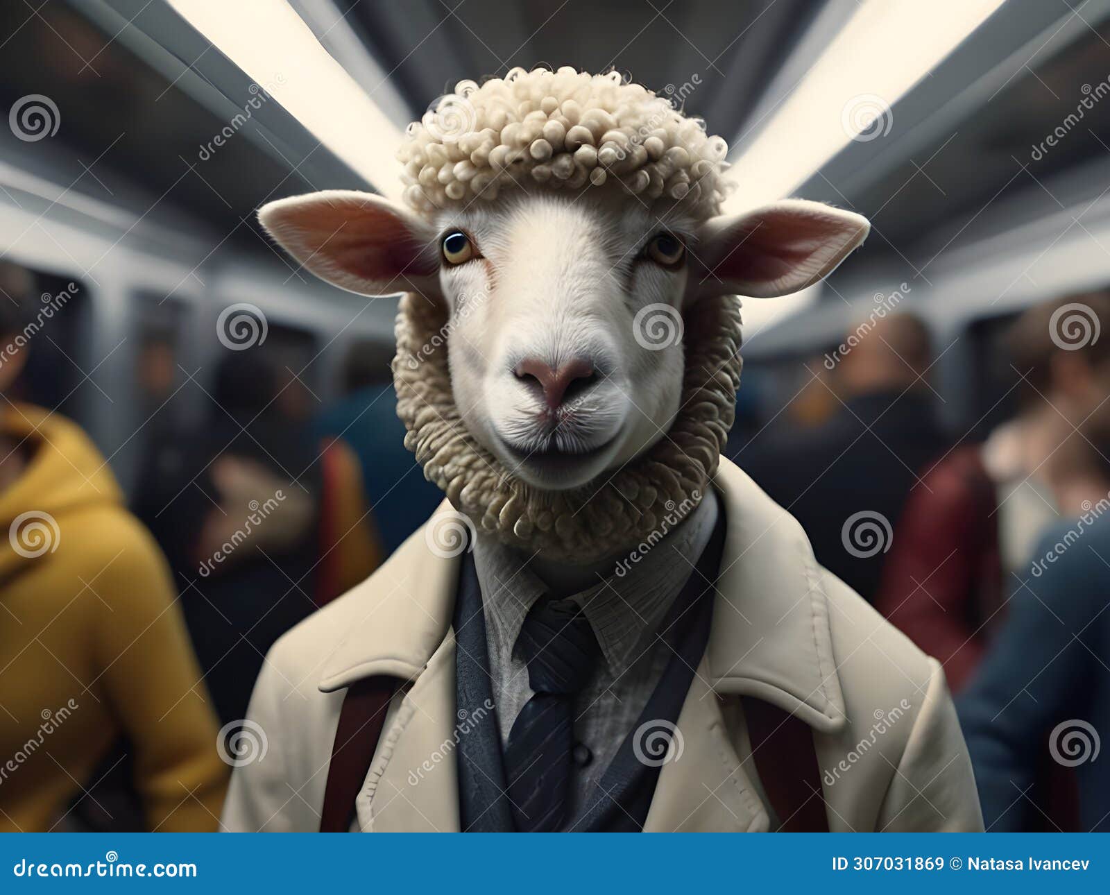 Anthropomorphic Fox In Modern Clothes Standing Inside The Train Of A ...