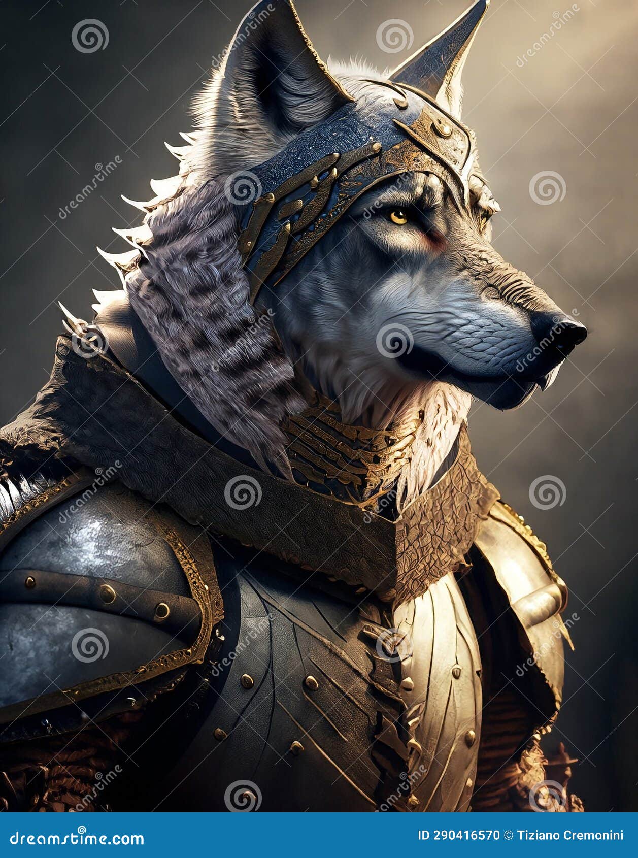 Anthropomorphic Wolf in a Medieval Armor, Fantasy Warrior, Generative ...