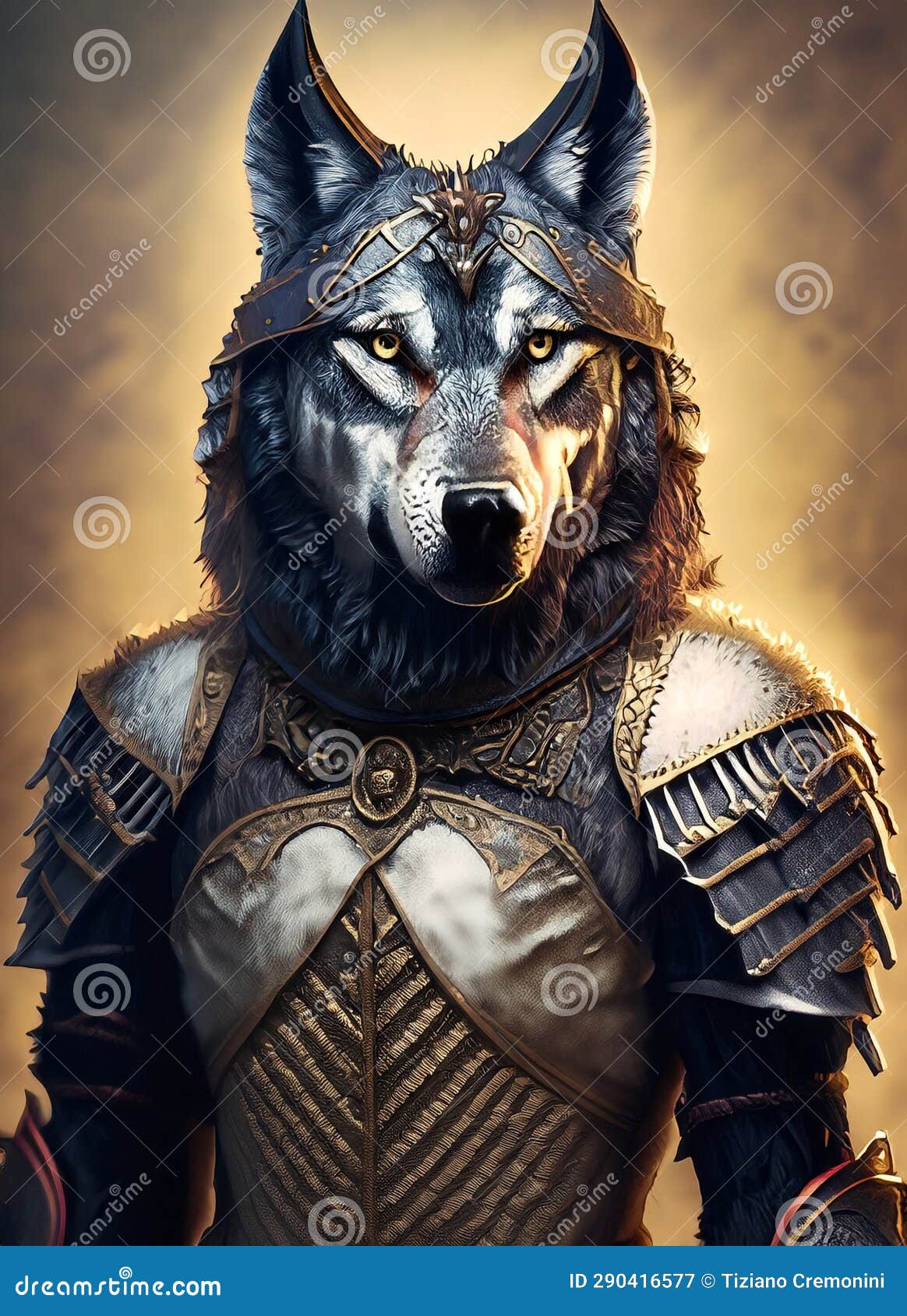 Anthropomorphic Wolf in a Medieval Armor, Fantasy Warrior, Generative ...
