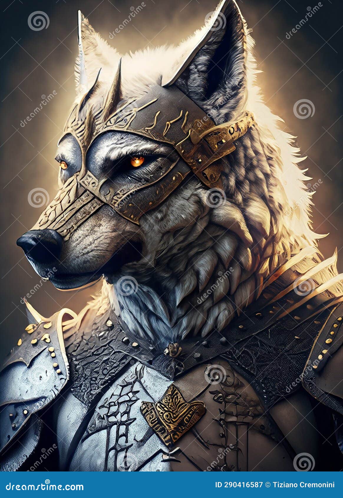 Anthropomorphic Wolf in a Medieval Armor, Fantasy Warrior, Generative ...