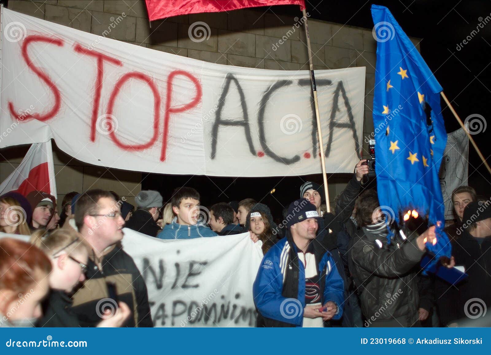Anti ACTA Poland editorial stock photo. Image of sprzeciw - 23019668