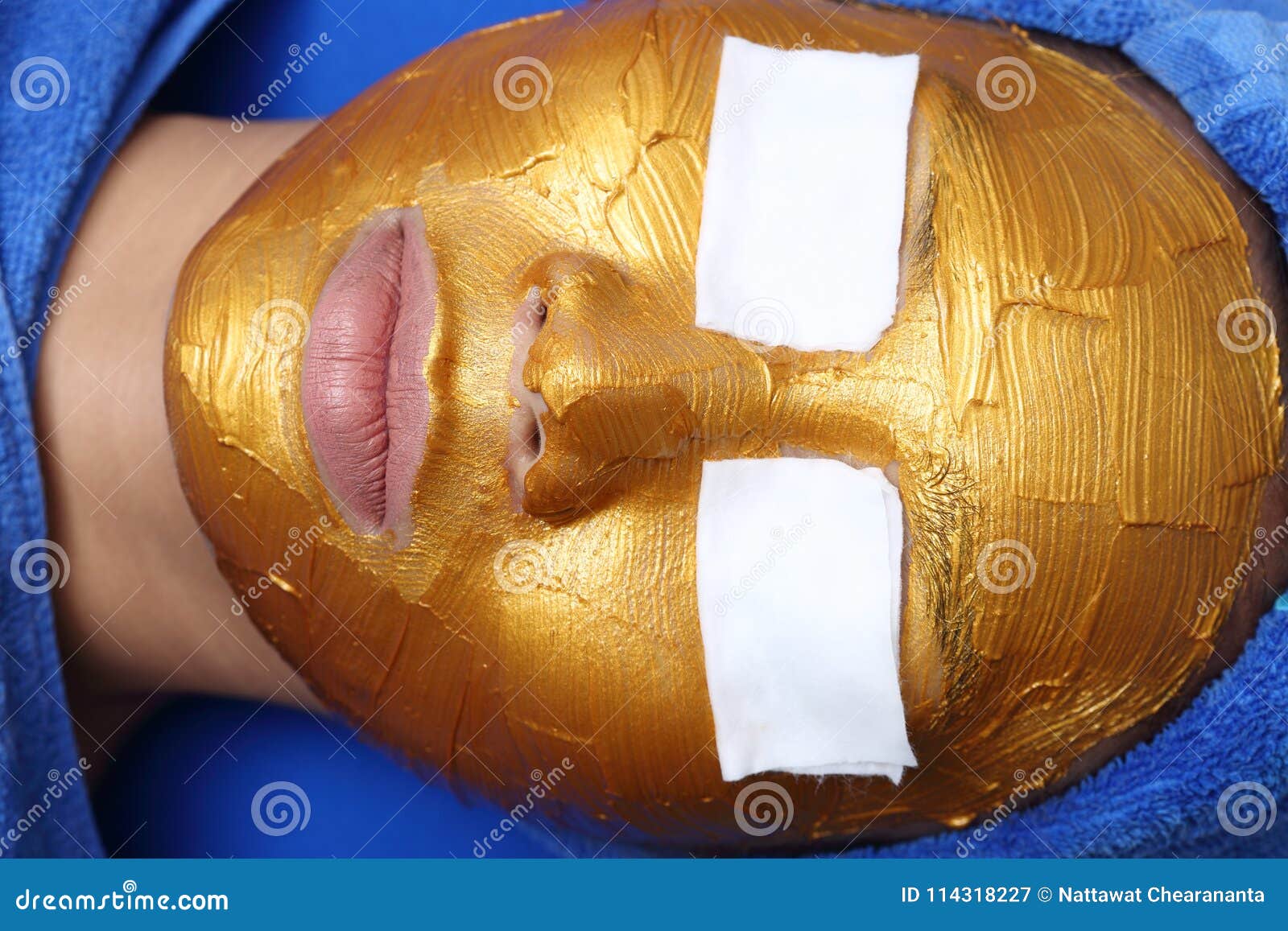 Anti Aging Facial With Golden Mask Cream Massage Stock Image Image Of