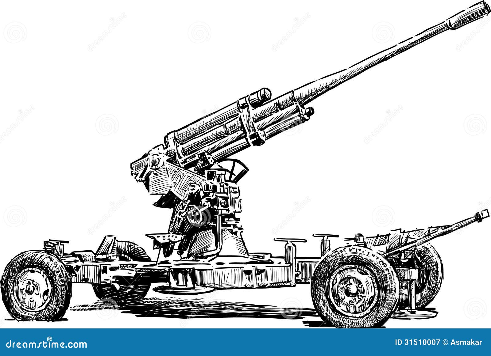 Sketch Of An Old Antiaircraft Gun Of Times Of World War II Cartoon ...